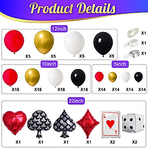 WOZOZOW Casino Theme Party Decorations, Las Vegas Themed Party Decorations, Casino Balloons Arch, Casino Night Poker Birthday Party Decorations, White Red Black Metallic Gold Balloons Arch Kit