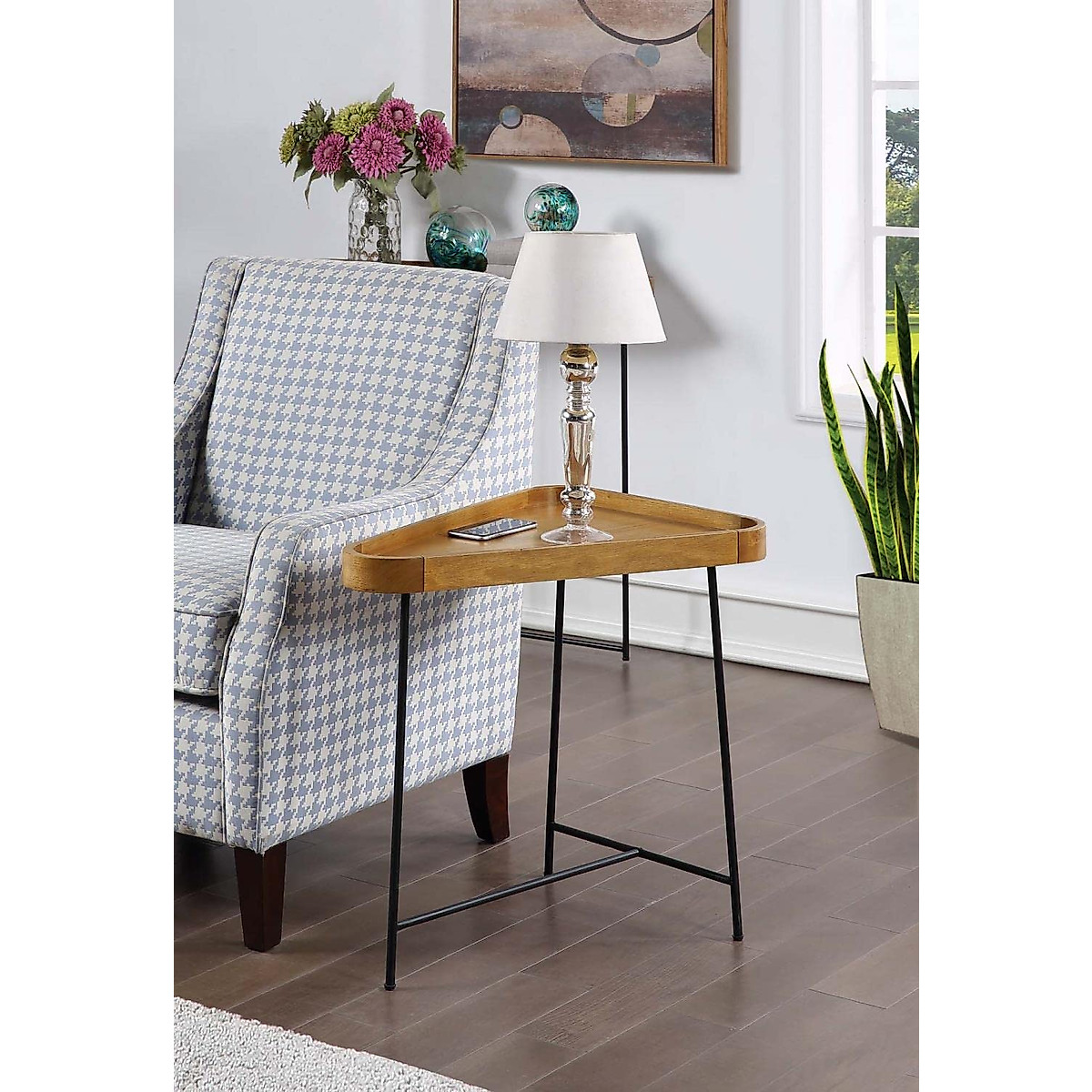 Convenience Concepts Lunar Triangle End Table, Driftwood/Black