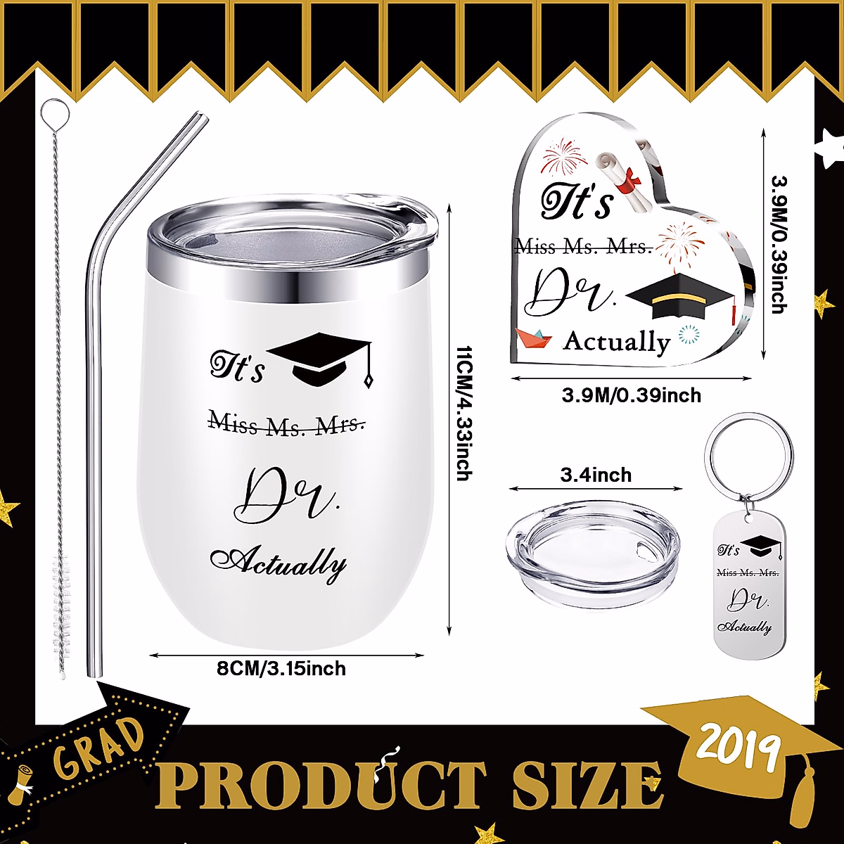Gerrii 3 Pcs Phd Degree Gifts Set It's Miss Ms Mrs Dr Actually, Dr Gift Includes Insulated Tumbler 12 oz Acrylic Heart Decor Stainless Steel Keychain for Friend Men Women Graduation 2024 Appreciation