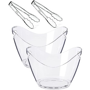 2 Pack 3.5 Liter Acrylic Large Serving Salad Bowl Set with Tong Easy To Carry Handles Design - Snack Bowl Set For Serving Salad, Popcorns, Hosting, Picnics, Parties with Tongs (Pack of 2)