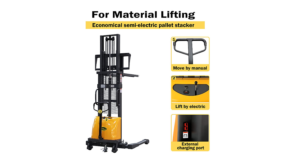 Economy Semi Electric Pallet Stacker - 3300lbs Capacity