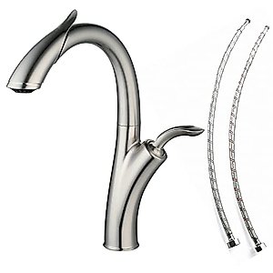 Leekayer Single Handle Lever Kitchen Faucet 360° Swivel Brushed Nickel Pull Out 1 Hole Mount Contemporary Dual Water Mode(Sprayer and Stream) Solid Brass Kitchen Sink Mixer Commercial