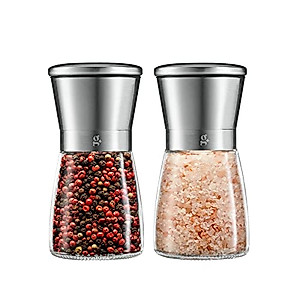 GLING Salt and Pepper Grinder Set - Refillable Sea Salt & Peppercorn Stainless Steel Shakers - Salt and Pepper Mill - 5 Inch