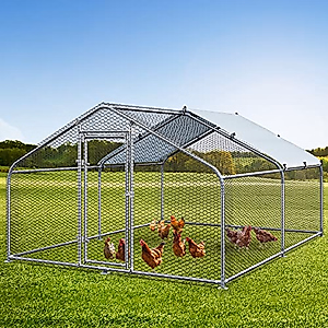YITAHOME Large Metal Chicken Coop Walk-in Poultry Cage Hen Run House Duck House Rabbits Habitat Cage Spire Shaped Coop with Waterproof and Anti-Ultraviolet Cover for Outdoor Back Yard Farm Use-2 Cages
