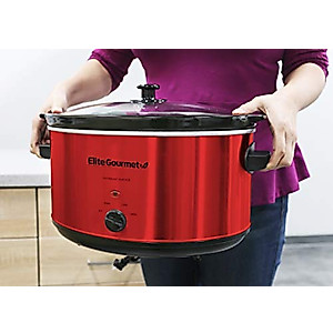Elite Gourmet MST-900RXT Electric Ceramic XL Jumbo Slow Cooker, Adjustable Temp, Entrees, Sauces, Stews & Dips, Dishwasher Safe Glass Lid & Crock, 8.5 Quart, Metallic Red