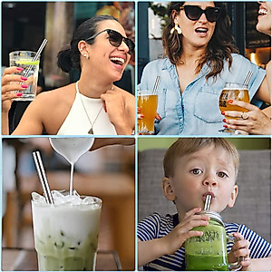 Vannise Jumbo Smoothie Straws Stainless Steel, Set of 7 Metal Milkshake Straws 0.4" Wide 10.5" Long Straws, Long Lasting & Food Grade, Metal Straws Reusable for Smoothie, Milkshake, Beverage