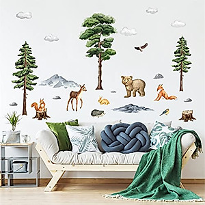 Jungle Animals Wall Decals,Cartoon Animals Wall Stickers,Watercolor Tree Animal Wall Stickers,Nursery Wall Decor Woodland Wall Decals,Bear Forest Animal Wall Decal for Kids Room Bedroom Playroom Decor