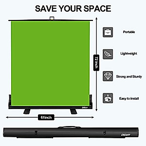 Upgrate EMART Green Screen, 61 x 72in Collapsible Chroma Key Panel for Background Removal, Portable Retractable Wrinkle Resistant Chromakey Green Backdrop with Auto-Locking Frame, Aluminum Hard Case