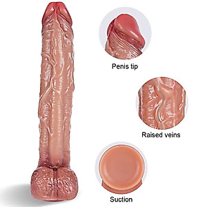 12.5 Inch XL Realistic Dildos Small Glans Extra Long Life Like Skin, Dual Density Silicone Fat Huge Dildo with Big Suction Cup, Giant Product Thick Large Toy for Women Fake Penis