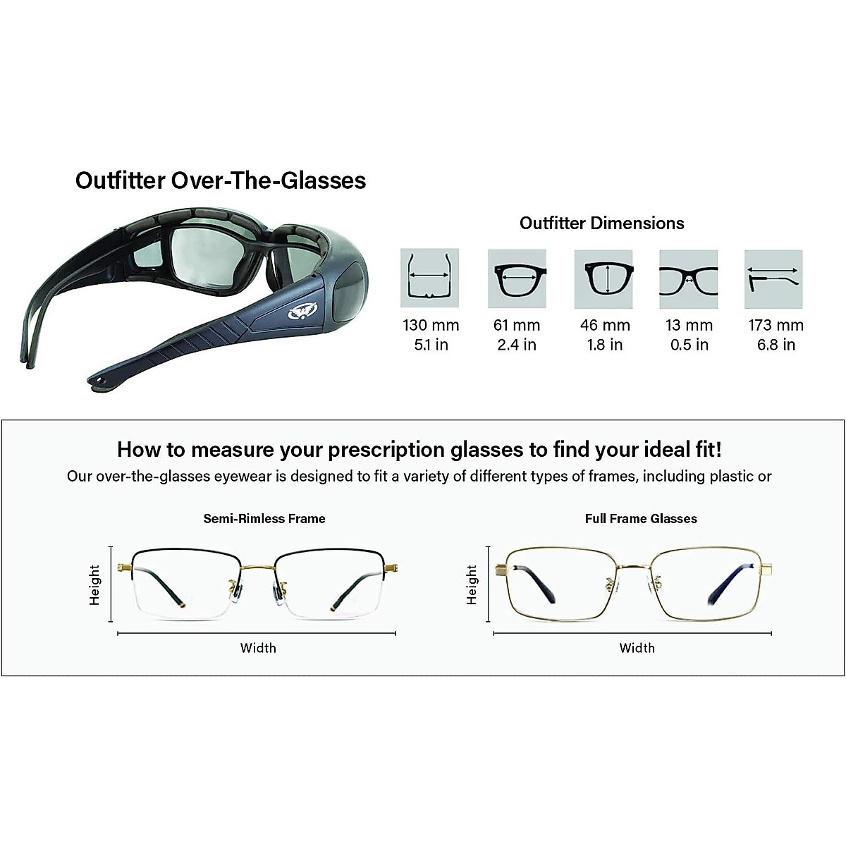 Global Vision Outfitter Foam Padded Fits Over Most Glasses Clear Lenses