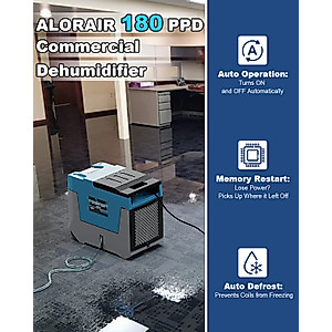 AlorAir 180 PPD Commercial Dehumidifier with Pump, 28 Gallons Heavy Duty Industrial Dehumidifiers Water Damage Restoration Dehumidifiers, Compact Design, for Homes Basements, Garages, and Crawl Space