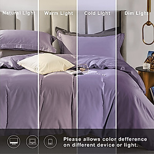 MILDLY 100% Long-Staple Cotton Duvet Cover Set Queen Size Purple Comforter Cover Sets Ultra Soft Bedding Set 3 PCS with Zipper Closure & Corner Tie (No Comforter)