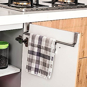 BCDlily Metal Towel Rack Bar Kitchen Over Cabinet Over Door Hand Towel Holder Work Glove Dishcloth Washcloths Organizer Hanger (Silver 2)