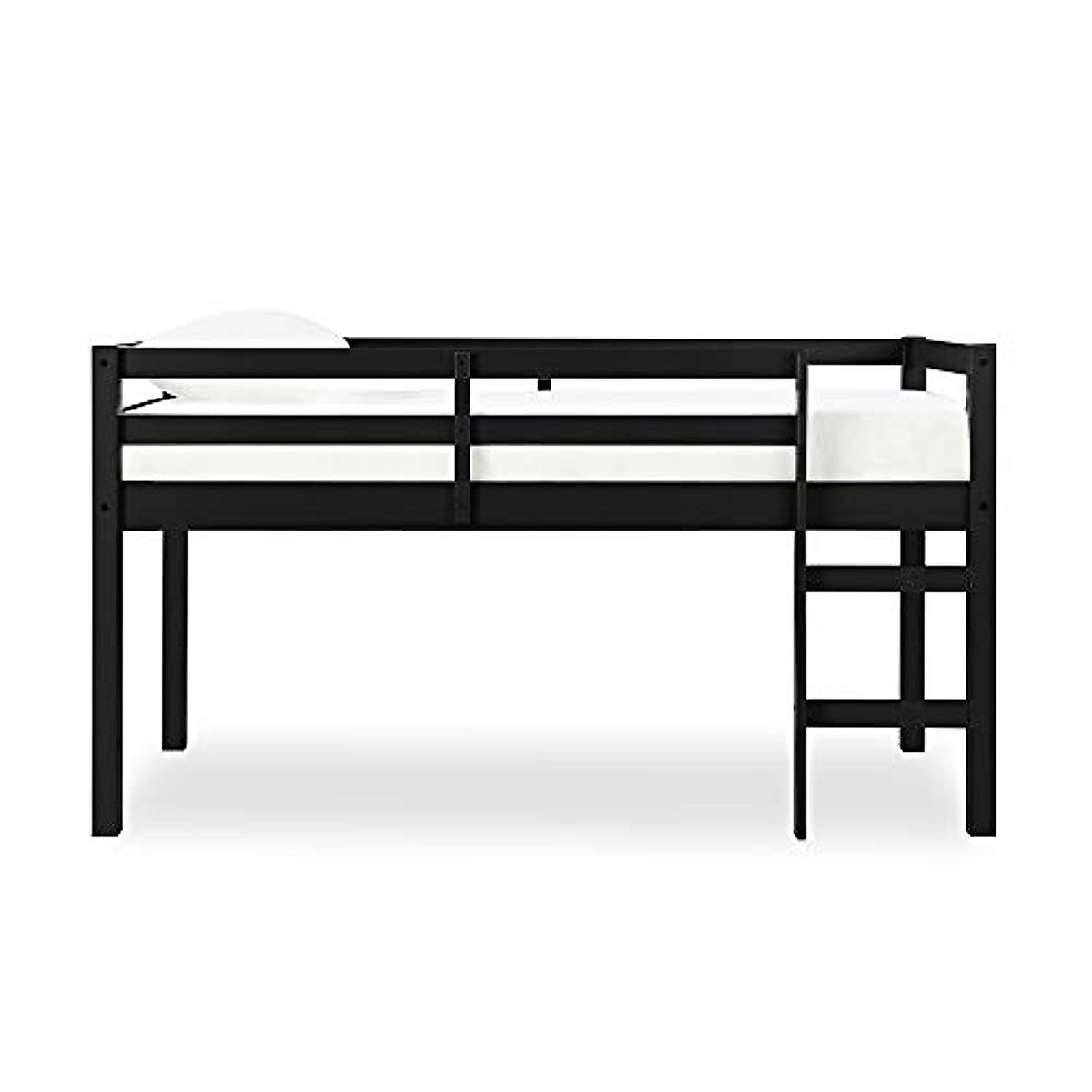DHP Milton Twin Loft Bed with Safety Guard Rail, Black, Space Saving Junior Size, Pine Wood