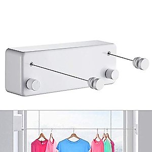 JOOM Retractable Clothesline Indoor Double Clothes Lines retracting | Heavy Duty for Drying Laundry line Outdoor|Wall Mounted Stainless Steel 13.8Feet Two line (White)