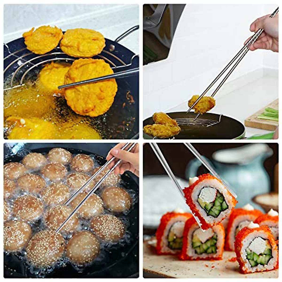 EORTA 3 Pairs Cooking Chopsticks 15.2 Inch Extra Long Stainless Steel Chopsticks with Non-slip Threaded for Hot Pot, Cooking, Frying, Noodle Chopsticks, Dishwasher Safe, Silvery