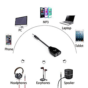 Avantree TR302 Two Way 3.5mm Dual Headphone Jack Splitter, AUX Stereo Earphone Earbuds Y Audio Split Adapter Cable, Compatible with iPhone, Samsung Phones and Tablets - Black