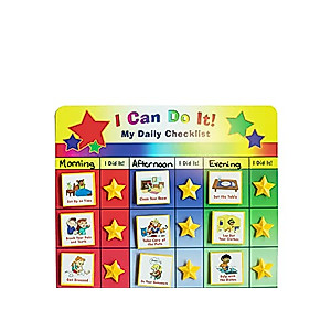 Kenson Kids "I Can Do It My Daily Checklist Incentive Chart- (35 Tasks 5 Blank Tasks) Visual Daily Magnetic Responsibility and Chore Star Chart for Ages 3-10- Daily Planner for Kids 11x 15.5 inch