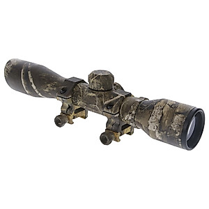 TruGlo 4 x 32 Inch Compact Illuminated Fully-Coated Aluminum Shotgun Hunting Scope with Weaver-Style Rings and Diamond Ballistic Reticle, Camouflage