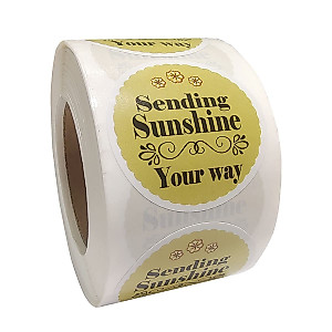 YOUOK Sending Sunshine Your Way Stickers,1.5 inch Sunshine Thank You Themed Labels for Small Business,Handmade Goods Packaging ,Envelopes, Postcards Mail(500PcsRoll)