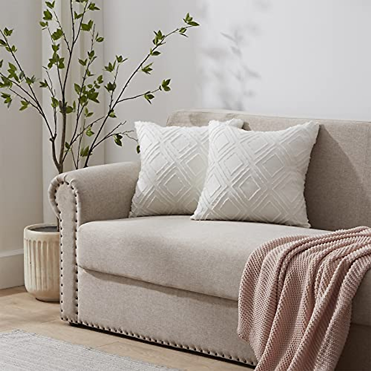 ACCURATEX Throw Pillows Set of 2, Boho Throw Pillows for Farmhouse with Cream Cute Tufted Cover, Decorative Pillow Inserts for Couch, Bed, 16"x16"