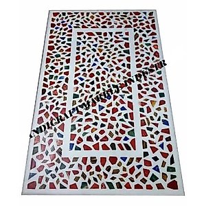 48" x 24" Inch White Marble Dining Table/Coffee Table Italian Pietra Dura Design Outdoor Indoor Table, Office Table, Conference Table