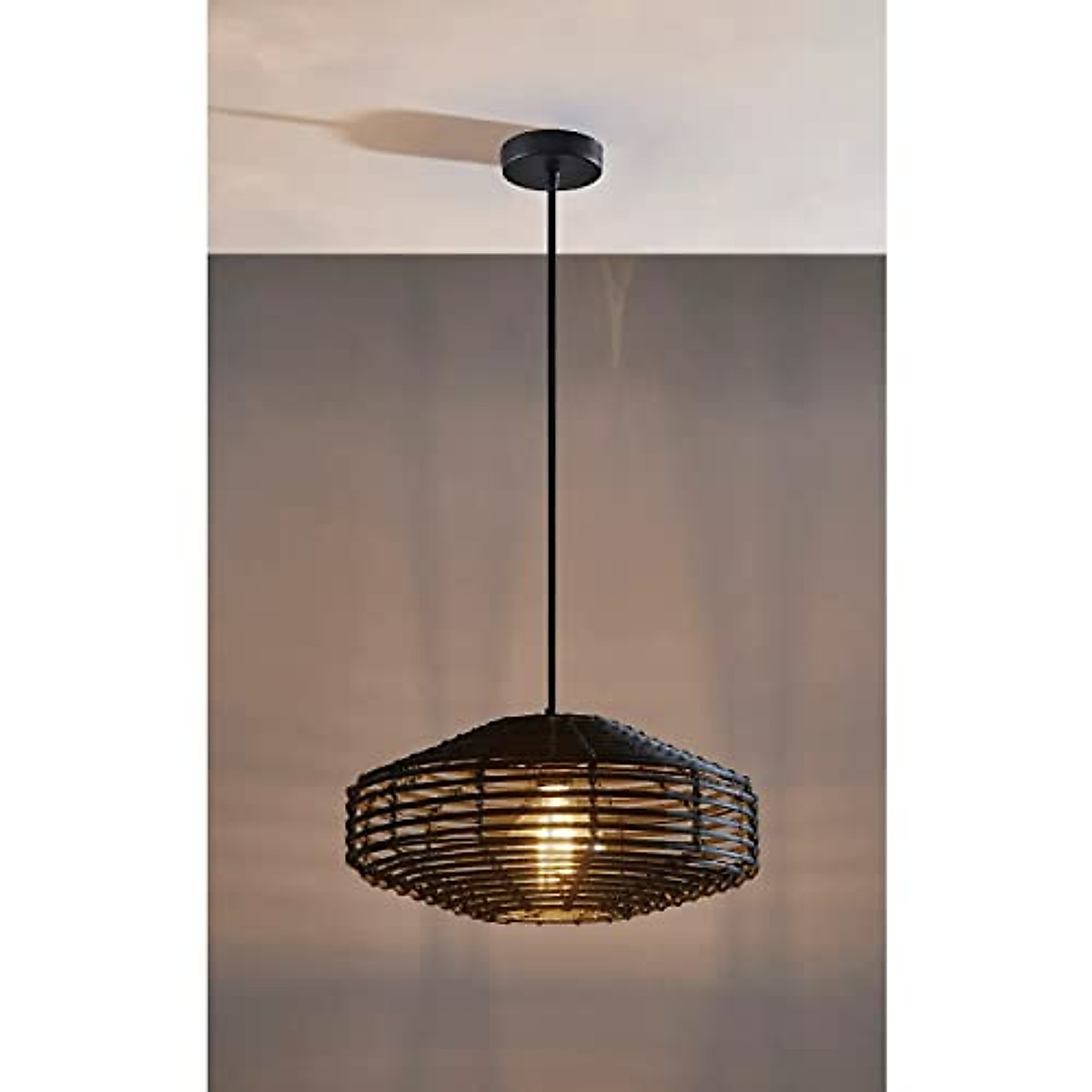 Adesso 5240-01 Kingston Pendant Light, 7 in, 60W, Black Rattan, 1 Hanging Light