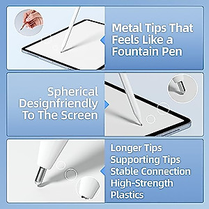 nimin Replacement Tips for Apple Pencil 2nd Gen & 1st Gen- [8 Pack] Apple Pencil Spare No Wear Out Fine Point Precise Control Apple Pen Tip, Plastic Tips + Metal Tips