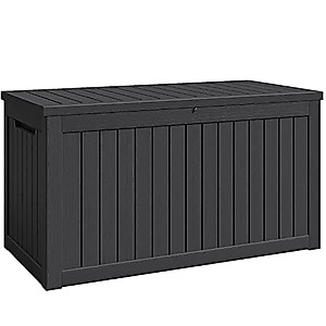 Greesum 230 Gallon Resin Deck Box Large Outdoor Storage for Patio Furniture, Garden Tools, Pool Supplies, Weatherproof and UV Resistant, Lockable, Black