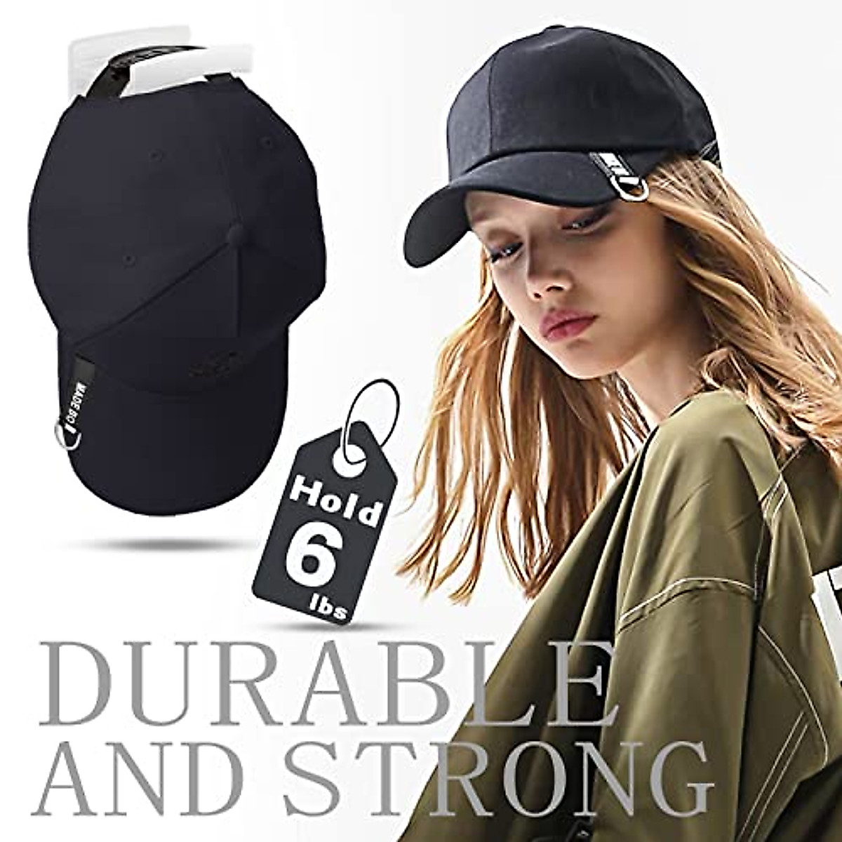 Hat Rack for Wall (14-Pack) - Hat Racks for Baseball Caps, Adhesive Hat Hooks for Wall, No Drilling Hat Organizer Cowboy Hat Holder, Strong Hat Hanger to Display for Door, Closet (Upgrade-White)