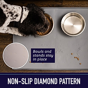 Leash Boss Dog Food Mat for Food and Water Bowls, Waterproof Silicone Pet Feeding Tray with Tall Raised Edges, Cat & Dog Placemat, Grey, 30 x 22 XXL