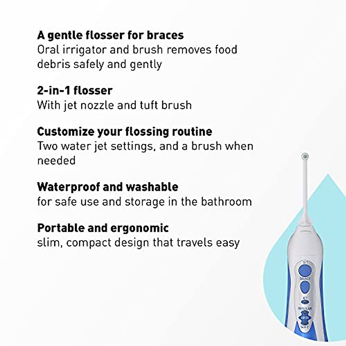 Panasonic Professional Water Flosser for Braces, 2-in-1 Cordless, Portable Oral Irrigator with Jet Nozzle & Tuft Brush, EW1213A, White