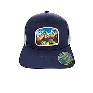 Colorado Trucker Hat - Mesh Snapback Baseball Cap w/My Heart is in Colorado Woven Patch (Navy/White)
