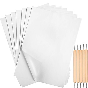 Outus White Carbon Transfer Paper 11.7 x 8.3 Inch Tracing Paper Carbon Graphite Copy Paper with Embossing Stylus Tracing Stylus Dotting Tools for Cloth Fabric Paper Wood (105 Pieces)