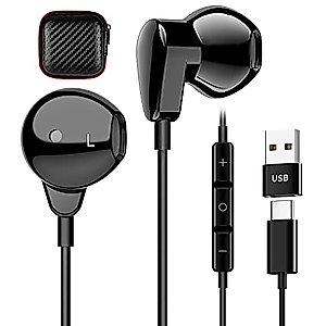 Usb C Headphone with Type-C Plug, Type C Earphones + USB Adapter, HiFi Stereo USB Headset with Mic for Laptop, In Ear Computer Headset + Volume Control for Most Type C Devices & Windows PC or MAC OS X