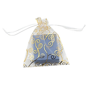 SUNGULF 50pcs Organza Pouch Bag Drawstring 5"x7" 13x18cm Strong Gift Candy Bag Jewelry Party Wedding Favor (Gold Silver)