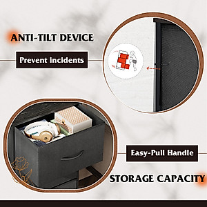 WLIVE Dresser with 3 Drawers, Fabric Nightstand, Organizer Unit, Storage Dresser for Bedroom, Hallway, Entryway, Closets, Sturdy Steel Frame, Wood Top, Easy Pull Handle, Charcoal Black