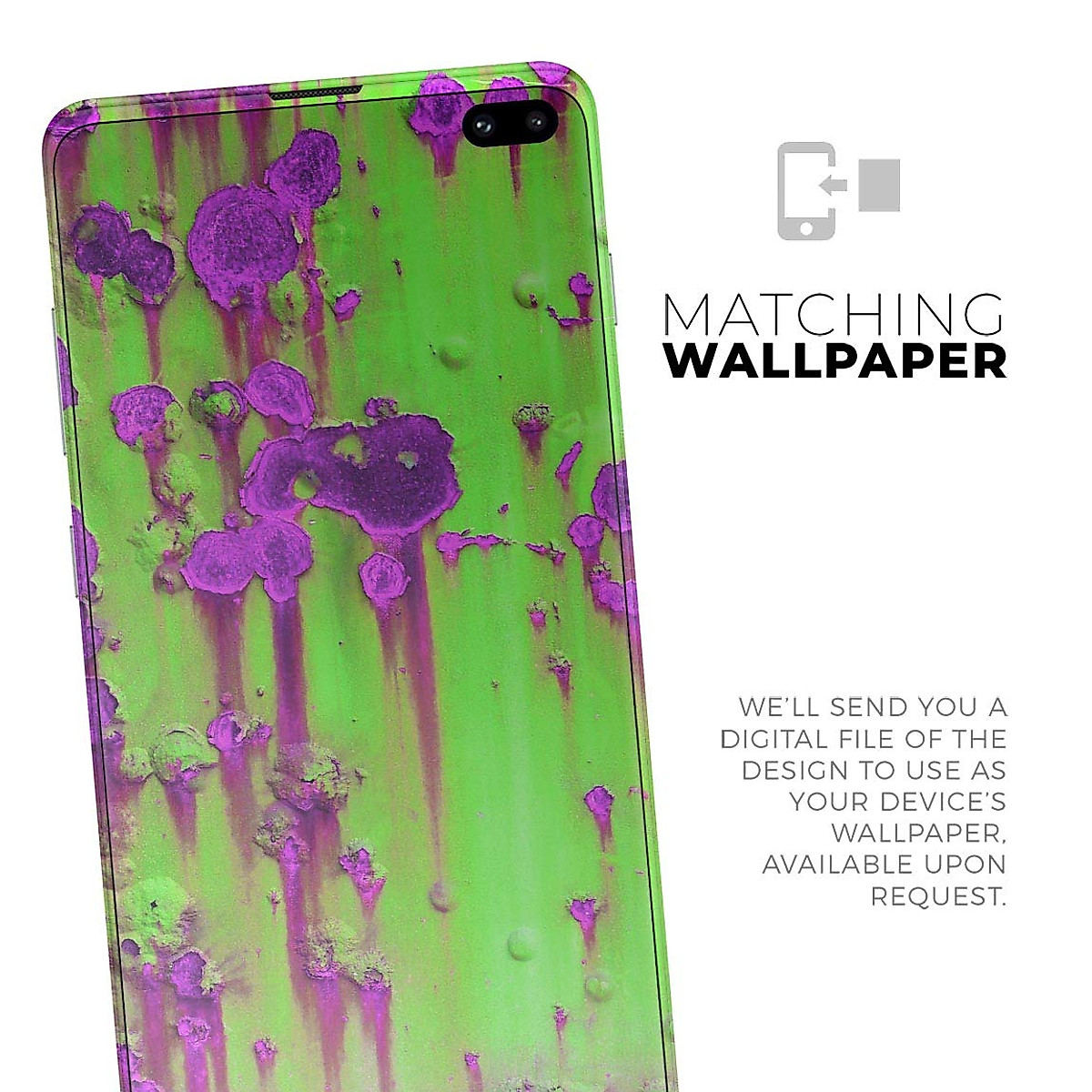 DesignSkinz Lime Green Metal with Hot Purple Rust Protective Vinyl Decal Wrap Skin Cover Compatible with The Samsung Galaxy S20 (Screen Trim & Back Glass Skin)