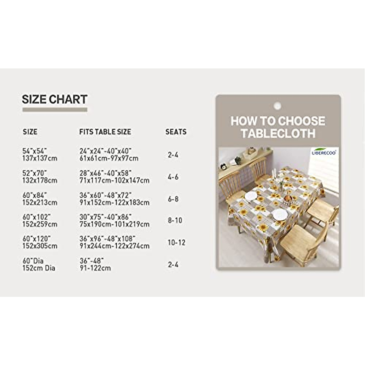 LIBERECOO Vinyl Tablecloth Flannel Backed Stain-Resistant PVC Table Cloth Waterproof Oil-Proof Wipeable Indoor/Outdoor Picnic, BBQ and Dining Table Cover(60 x 84 Inch, Sunflower)