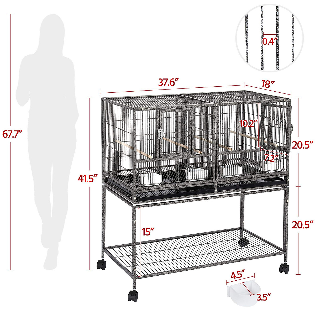 Topeakmart Divided Breeder Parakeet Canary Lovebird Finch Budgie Bird Cages W/Rolling Stand 1 Pack