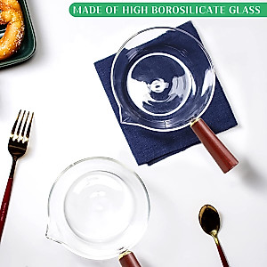 DOERDO Clear Glass Pot Milk Pan with Wooden Handle Mini Non Stick Milk Coffee Pot with Wooden Handle Breakfast Cooking Pot Glass Cookware for Home Kitchen (Clear 400ml)