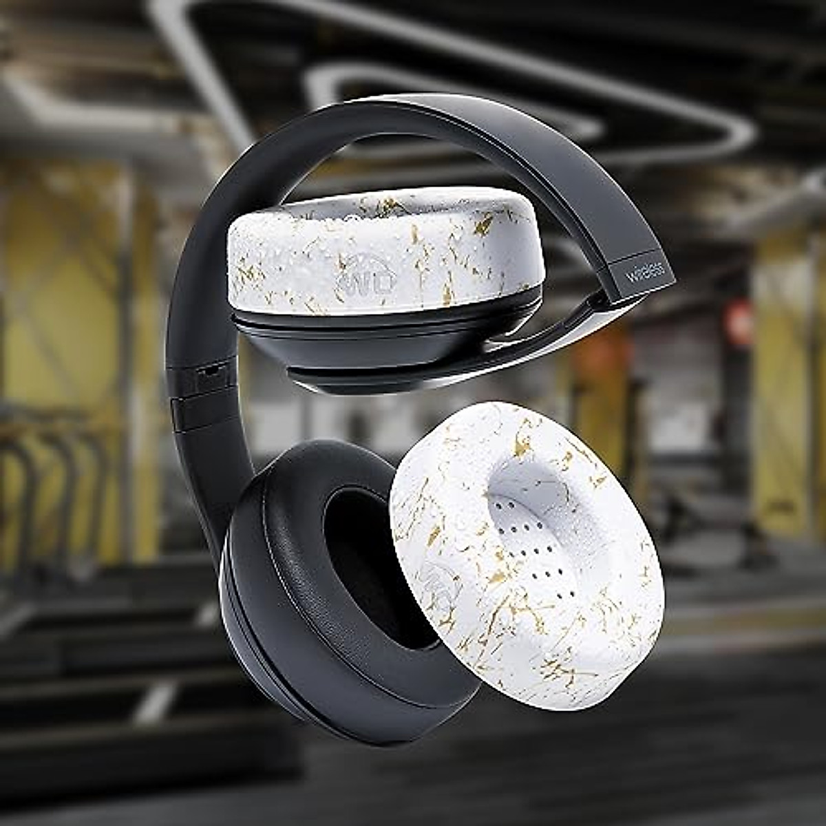 WC SweatZ Protective Earpad Covers Made by WC | Fits Beats Studio 3 & 2 (Does Not Fit Beats Solo) / Bose QC35 & 35II / Bose 700 & More | Sweatproof & Easily Washable | Gold Marble