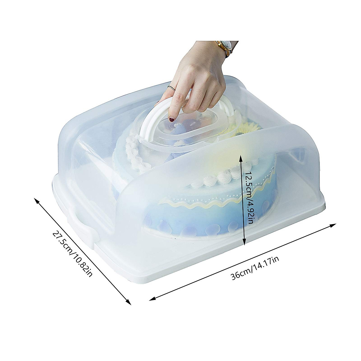 ZOAJU Rectangle Cake and Cupcake Carrier with Collapsible Handles, Portable Pie Carrier for Halloween Christmas