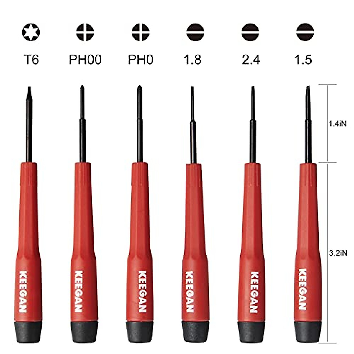 KEEGAN TOOLS 6-Piece Precision Handle Screwdriver Tool Set Eyeglass Repair Kit with Magnetic Screwdrivers, Phillips, Torx, Rotating Swivel End Caps Repair Tool for Mobile Phone Computer