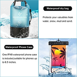 Waterproof Dry Bag,5L/10L/20L Waterproof Floating Backpack Roll Top Dry Sack Keeps Gear Dry,with Waterproof Phone Case for Kayaking,Rafting,Boating,Swimming,Camping,Beach and Fishing (10L-Blue-1pcs)