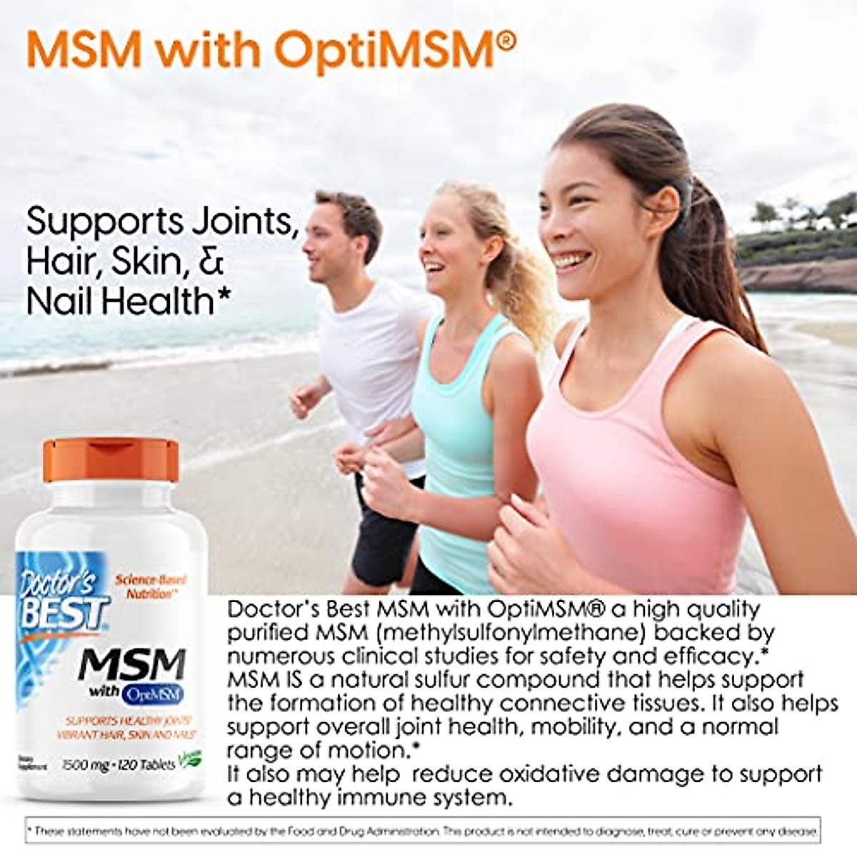 Doctor's Best MSM with OptiMSM, Non-GMO, Gluten Free, Joint Support, 1500 mg, 120 Tablets (DRB-00097)