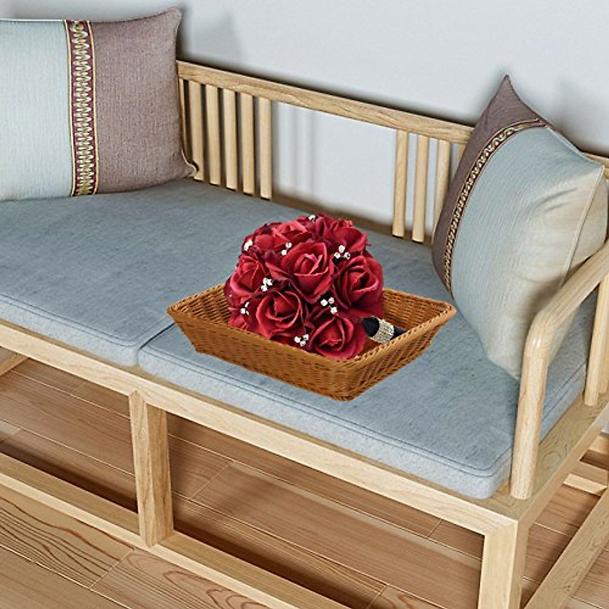 WEVOGTY 17.7" Poly-Wicker Bread Basket,Woven Tabletop Food Fruit Vegetables Serving Basket, Restaurant Serving,Brown (3 PACKS)