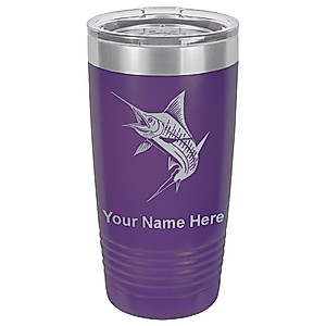 LaserGram 20oz Vacuum Insulated Tumbler Mug, Marlin Fish, Personalized Engraving Included (Dark Purple)