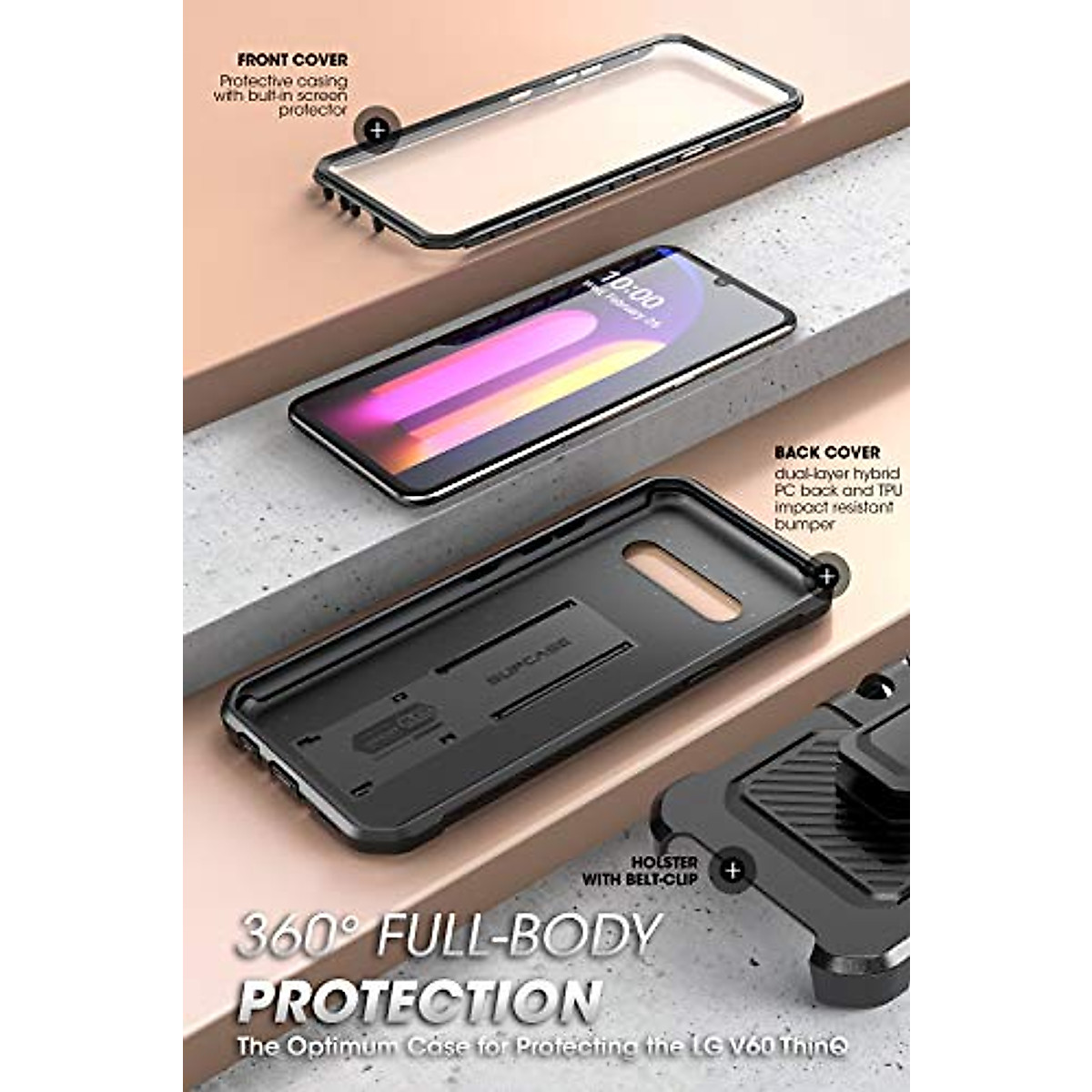 SUPCASE Unicorn Beetle Pro Series Case Designed for LG V60 ThinQ (2020 Release),Full-Body Rugged Holster & Kickstand Case with Built-in Screen Protector (Black)