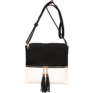 Women Crossbody Bag with Tassel for Womens Ladies, Shoulder Bag Handbag Cross body Bag Bolsa Feminina Purses Hand Bag (Tassel Bag Black and White)